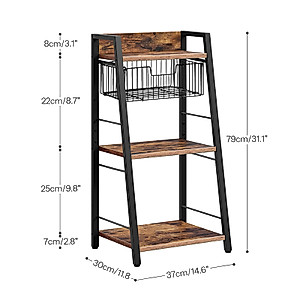 HOOBRO 3-Tier Ladder Shelf, Floor Standing Bookshelf, Storage Shelf with Drawer, Bookcase, Corner Bookshelf, Space Saver, for Bathroom, Living Room, Study, Office, Rustic Brown and Black BF09CJ01