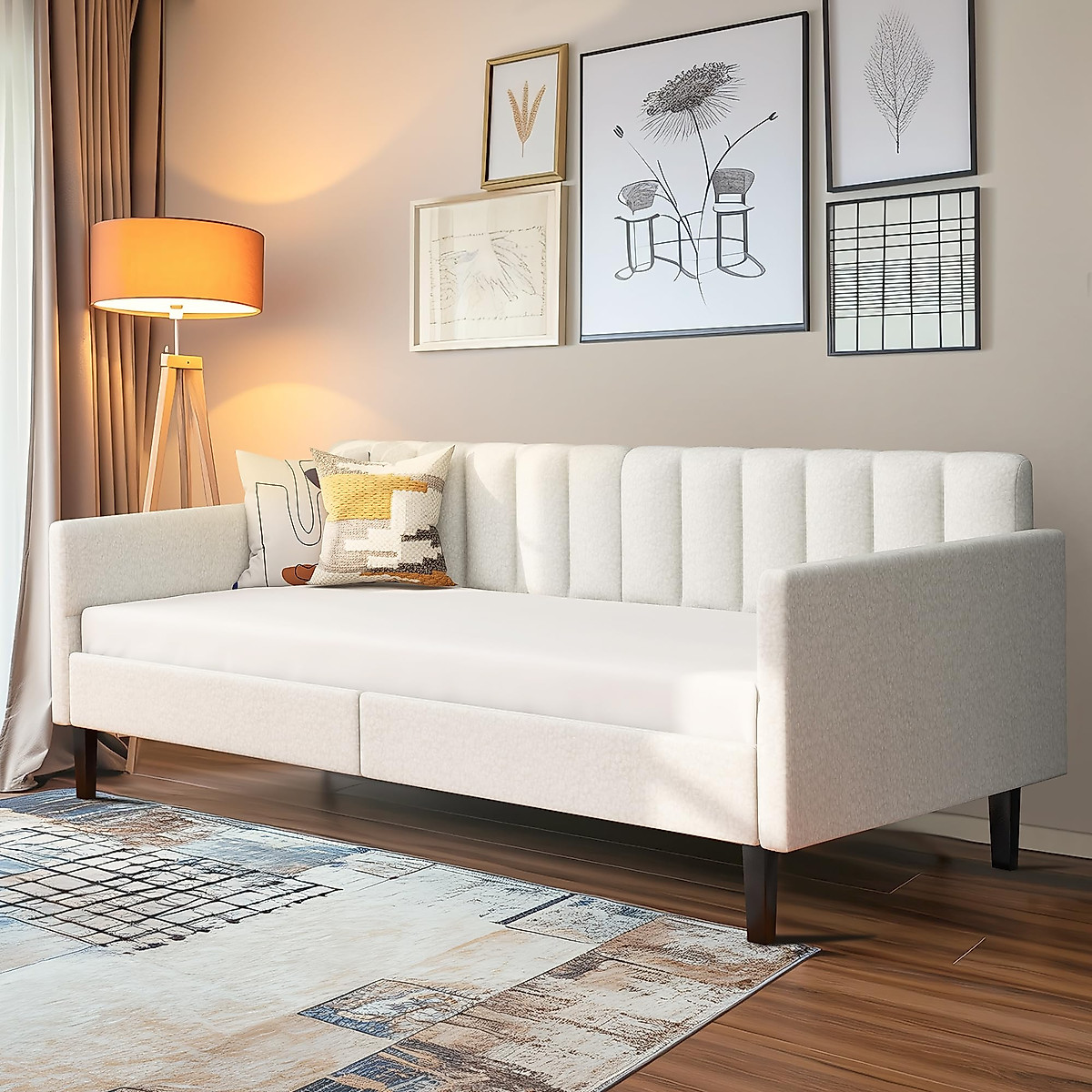 LifeSky Daybed Twin Size Upholstered - Boucle Tufted Day Bed Frame for Living Room White