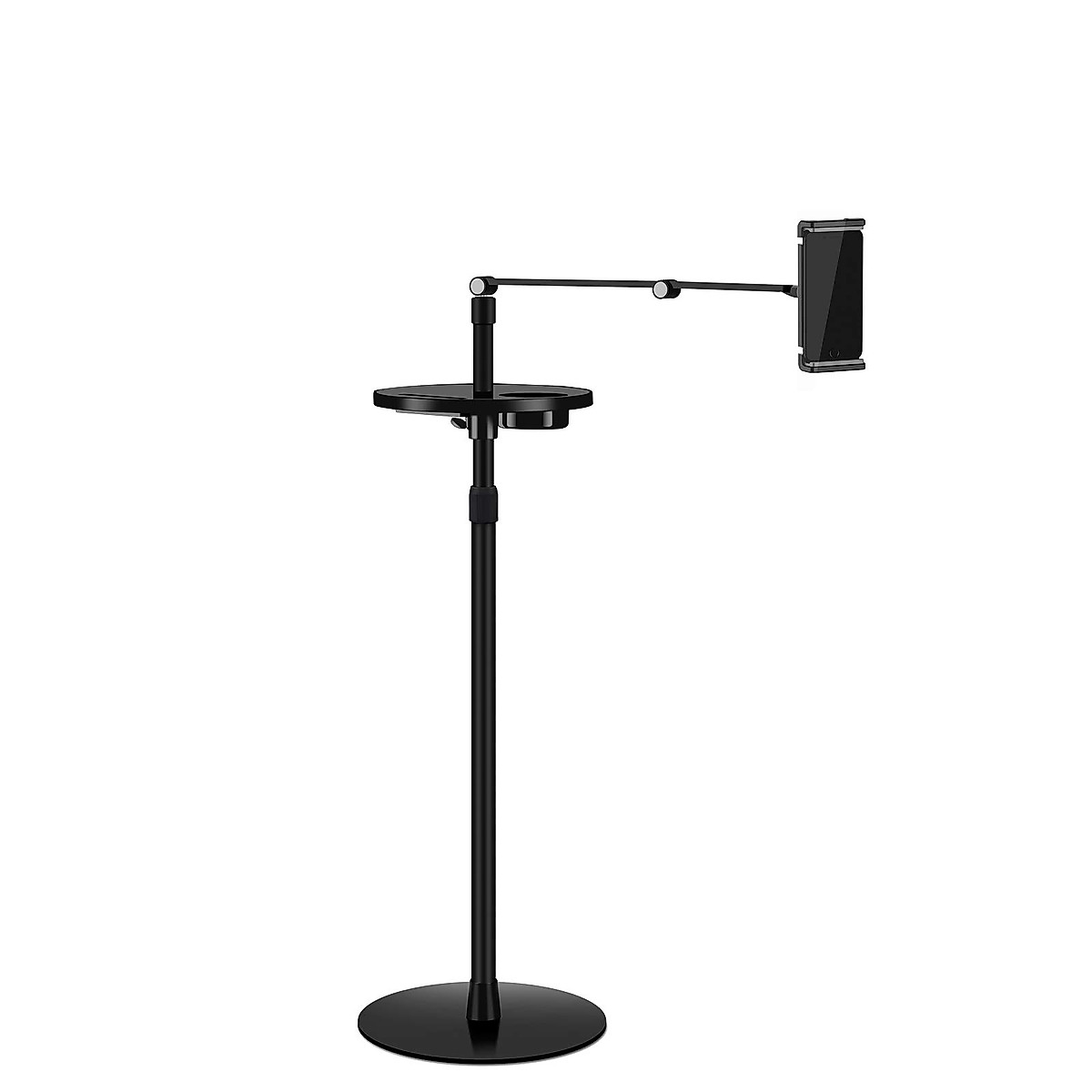 KSW KINGDO Tablet Floor Stand,Adjustable Height Swivel Tablet Holder Mount with Heavy Duty Stable Base Compatible iPad Pro Mini Air 12.9/9.7,Galaxy,Tab,Kindle,iPhone,Cellphones,Up to 13''tablets-Black