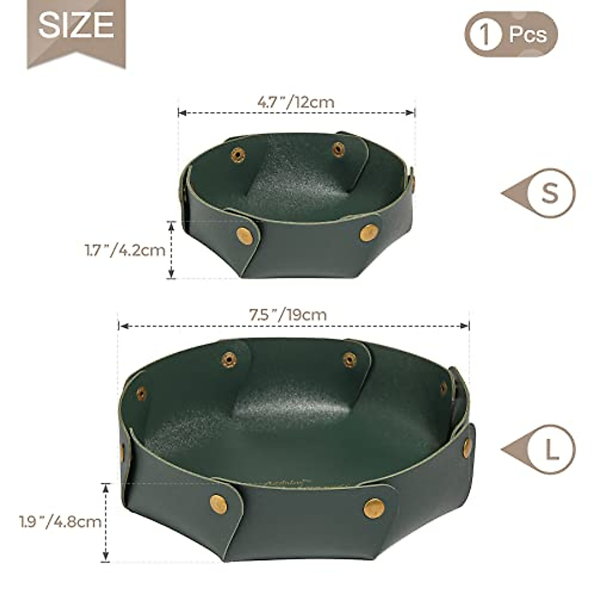 Aoyinism Leather Valet Trays,Premium Catchall Trays,Jewelry Trays, Decorative Desk Organizer, Soft Foldable Desk Organizer, Office/Home Organization Trays(Large and Small,2PCS) (Green)
