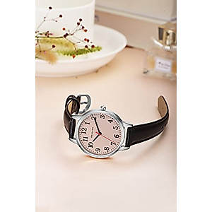 BRIGADA Women's Watch Nice Fashion Elegant Pink Black Leather Band Ladies Watch for Women