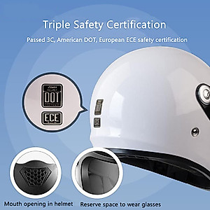 DCLINA Girls Cool Women's Motorcycle Helmet Men's Modular Flip up Visors Retro Full Face Helmets, DOT Approved Helmet, for ATV Moped Racing Crash Motocross, with Vent Holes/Braid/Bow