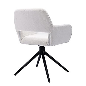 ABET Fluffy Desk Chairs Set of 2, Modern Swivel Accent Home Office Chair No Wheels, Hollow Back & Metal Legs, Faux Fur Vanity Chair for Teen Girls Women Side Armchair for Bedroom Living Room White