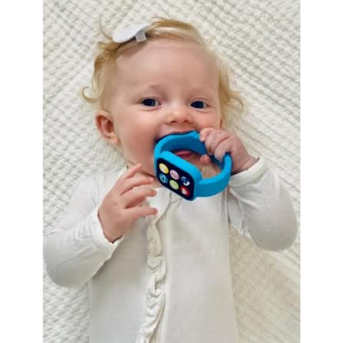 Silli Chews Silicone Baby Smart Watch Wrist Teether for Teething Relief | Hand Teethers for Babies Infants and Toddlers | Kids Teething Ring Toys Pretend Play Phone Baby Teether Blue Silly Chew Toy
