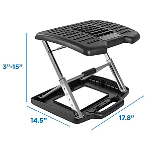 Mount-It! Adjustable Footrest with Massaging Bead | Adjustable Height and Tilt Office Foot Rest Stool for Under Desk Support | 5 Height Settings, 3 Tilt Settings | Black
