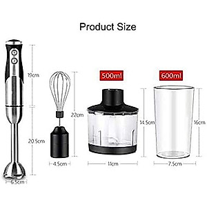 MXJCC 5-In-1 Immersion Blender Hand Blender, 800W 2-Speed Powerful Stainless Steel Stick Blender with Milk Frother,Egg Whisk, Chopper and with Lid (Color : Black)