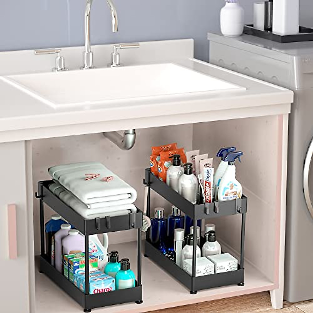 TIMEBAL 2 Pack Under Sink Organizers and Storage, 2 Tier Bathroom Organizer Countertop kitchen Sink Organizer Shelf Basket, Bathroom Counter Sink Organizer Multi-purpose Under Sink Storage for Kitchen