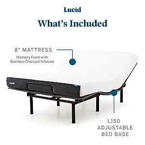 LUCID 8 Inch Full-Mattress and L150 Adjustable Bed Base – Plush Gel Memory Foam-Mattress – Bamboo Charcoal – CertiPUR-US Certified – Easy Assembly