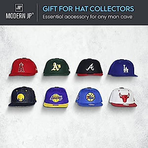 Modern JP Adhesive Hat Hooks for Wall (16-Pack) - Hat Rack for Baseball Caps, Minimalist Hat Display, Strong Hold Hat Hangers for Wall - U.S. Patent Pending, Black