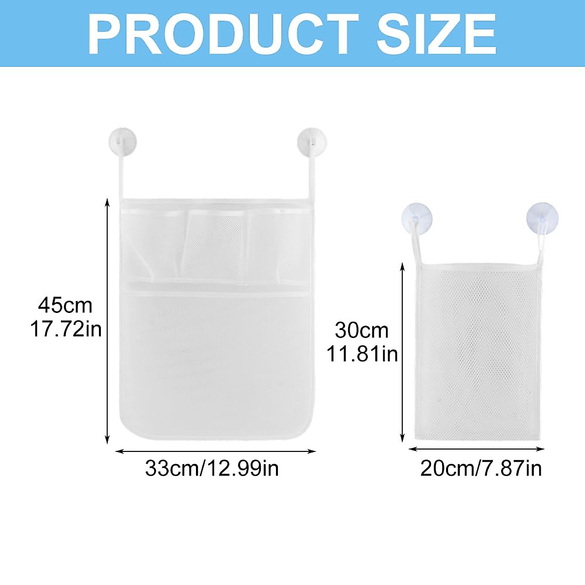 Jaeskeclip 2pcs Bath Toy Storage,Bath Toy Holder,Bath Tub Toy Holder Net With Pockets, Shower Caddy Holds Kids Toys, Soap, Or Shampoo, Hooks Included, White