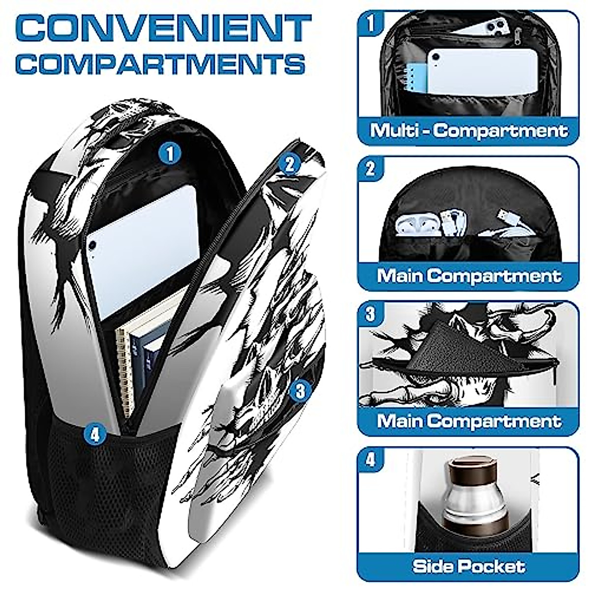 Genhuyiz Halloween Kids Backpack for School Trips and Outdoor Activities Halloween Horror Skeleton Decor 16 Inch Backpack for Boys and Girls