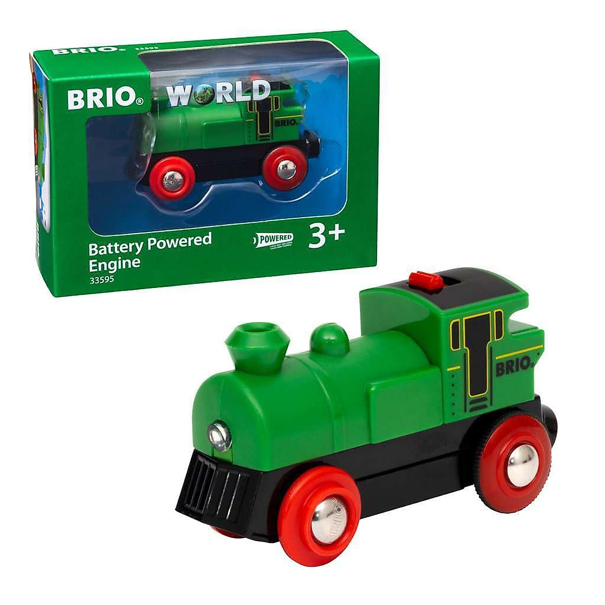 BRIO World 33595 Engine Train - Battery Powered Wooden Toy for Kids | Forward & Reverse Movement | Illuminating Headlights | Ideal for Toddlers 3 Years & Up