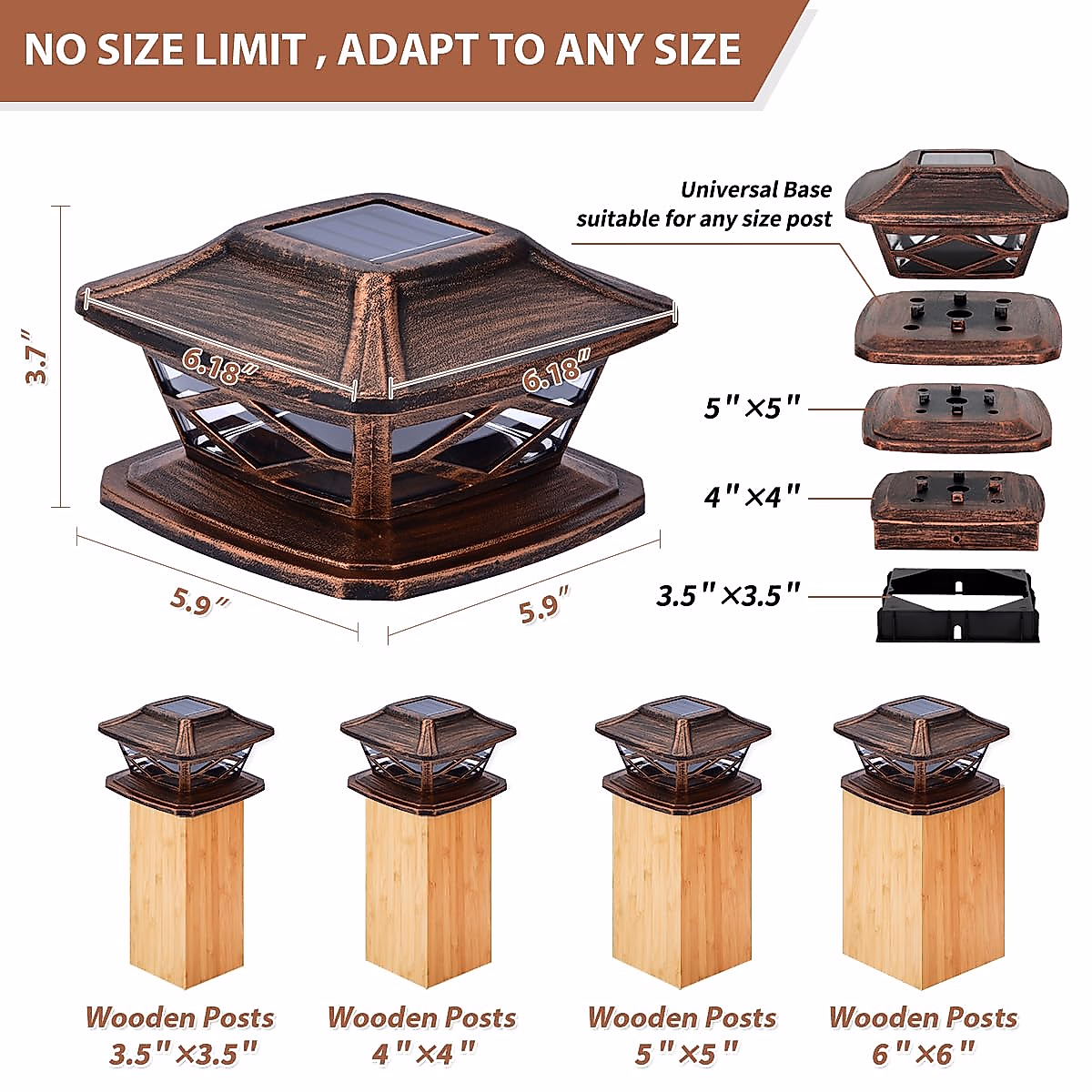 TWINSLUXES Solar Post Lights Outdoor 2 Modes Waterproof LED Solar Post Cap Lights for 3.5x3.5 4x4 5x5 and 6x6 Wooden&Vinyl Post,Solar Fence Cap Light for Garden/Patio/Porch Solar Powered(8 Pack)