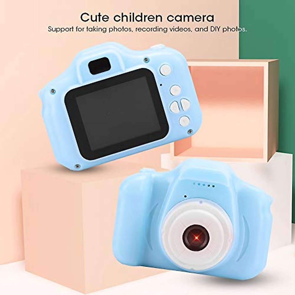 Mini Camera Portable Toy for Children, Digital Camera with TFT Color Screen, Fixed Lens Digital Video Camera, Cute Cartoon Camera Multi Cartoon Photo Frames(Blue)