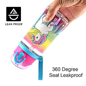 Home Tune 18 oz Cute Water bottle with Straw for Girls, BPA FREE Tritan & Leak Proof One Click Open Flip Top & Easy Clean & Soft Carry Loop (Unicorn)