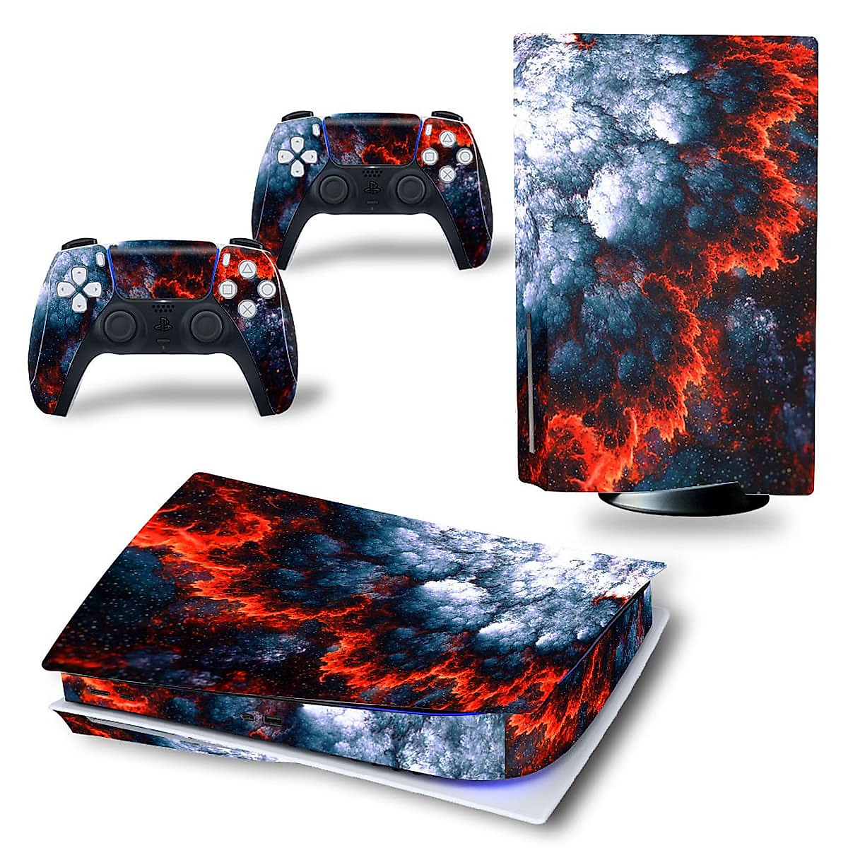 Full Body Vinyl Skin for PS5 Disk Version, PS5 Console and Controllers Skin Sticker Decal Cover - Magma