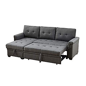 Lilola Home Destiny Dark Gray Linen Reversible Sleeper Sectional Sofa with Storage Chaise