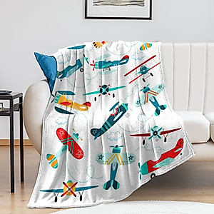 MIBDDK Cute Airplane Blanket Throw Aircraft Blankets for Kids Toddler Boys Adults Gifts Bedding Decor Bed Bedroom 50"X40"