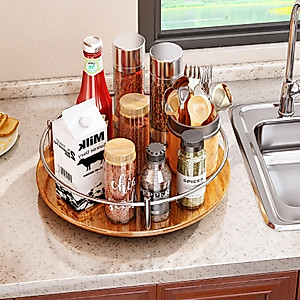 Lazy Susan Turntable Organizer - 10" Wood Rotating Spice Rack for Cabinet Pantry Kitchen Countertop, Table Storage (1 Tier-Silver)