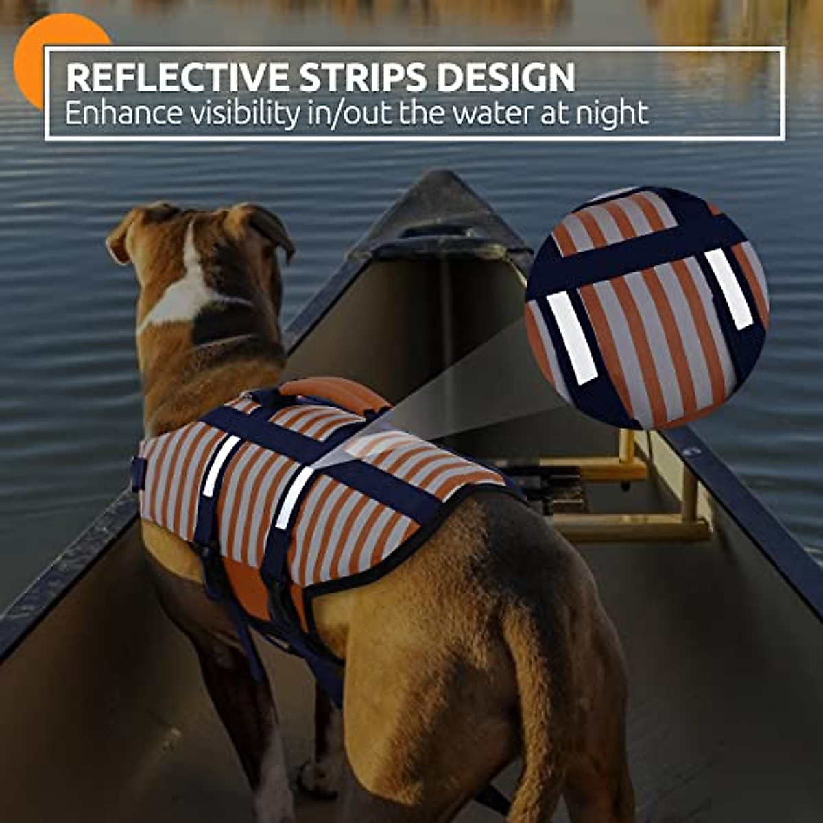 MORVIGIVE Striped Dog Life Jacket, Ripstop Dog Life Vest Preserver for Boating & Swimming with Rescue Handle, Reflective Puppy Float Coat Pet Swimsuit with Adjustable Straps and Side-Release Buckles