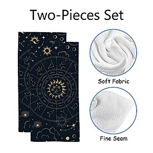 Hand Towels Face Towels Set of 2 Mystical Constellations Zodiac Wheel Soft Comfortable Polyester Microfiber Fast Water Absorbent Towels for Bathroom Kitchen 30X15 Inch