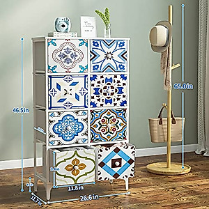 LYNCOHOME White Dresser for Bedroom, Tall Dresser with 8 Drawers, Fabric Storage Tower Drawer Dresser for Closet, Entryway, Living Room, Hallway, Nursery Room