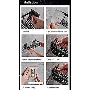 SANTREST Powerful Adhesive Drill Free Shower Caddies Black with Soap Dish