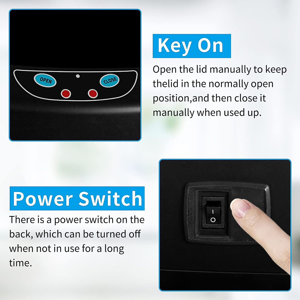 BLKMTY 13-Gallon Kitchen Trash Can 50L Stainless Steel Garbage Can Tall Automatic Trash Bin Touchfree Trash Cans Motion Sensor Garbage Bin Metal Waste Bin with Lid for Office Bathroom, Black