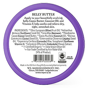 Badger - Belly Butter, Cocoa Butter & Calendula, Certified Organic Belly Butter, Vitamin E Belly Butter, Coconut Oil Belly Butter, Pregnant Belly Butter for Stretched Skin, 2oz - 2-Pack
