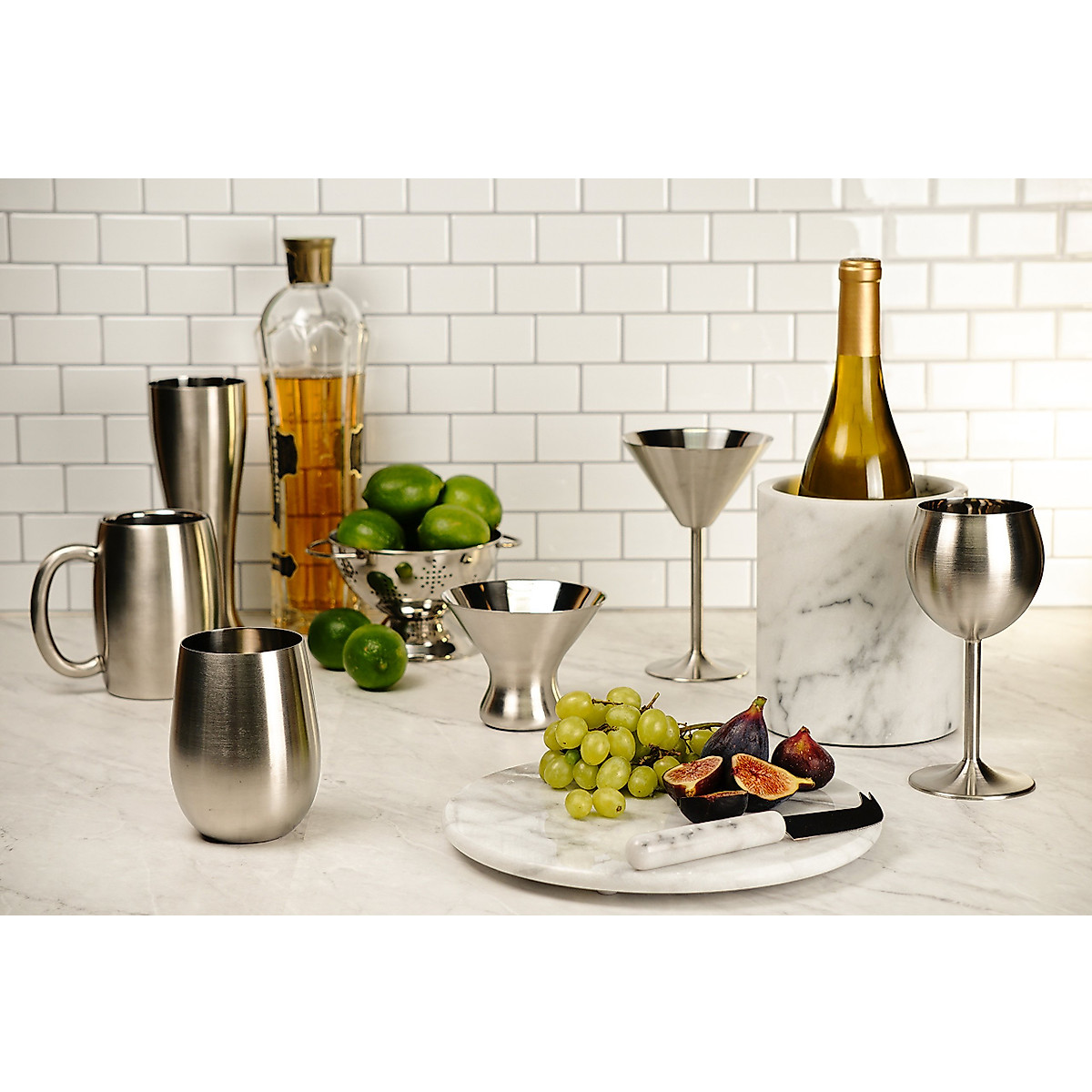 RSVP International Brushed Stainless Steel Barware Collection, Double Wall Beer Mug