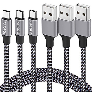 TAKAGI USB Type C Cable 3A Fast Charging, (3-Pack 6feet) USB-A to USB-C Nylon Braided Data Sync Transfer Cord Compatible with Galaxy S10 S10E S9 S8 S20 Plus, Note 10 9 8 and Other USB C Charger