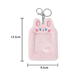 Harilla Plush Holder, Photocard Holder, Cute Photo Sleeves with Keychain, Case Cover for Game Cards, Football Cards, ID Bank Credit Card Protector, Birthday Gift, Pink Rabbit
