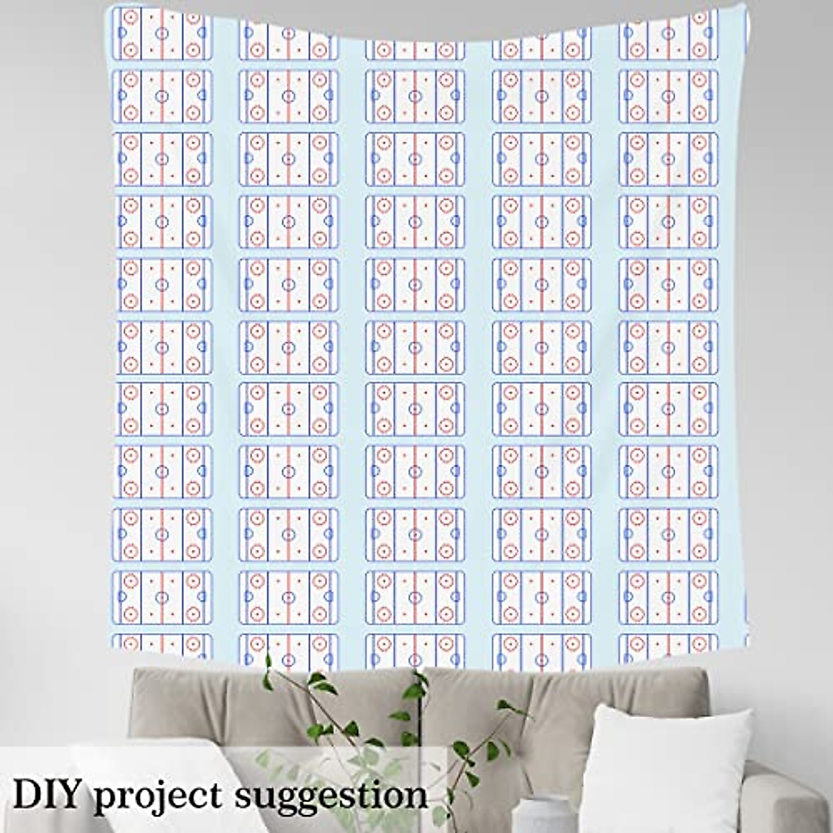 Ice Hockey Fabric by The Yard, Winter Sports Upholstery Fabric, Kids Boys Decorative Fabric, Arena Game Indoor Outdoor Fabric, DIY Waterproof Fabric for Quilting Sewing, Blue Red, 1 Yard