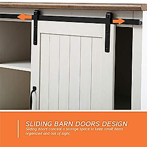 WAMPAT Storage Cabinet with Sliding Barn Door,Decorative Farmhouse Buffet Cabinet Coffee Bar Cabinet Accent Cabinet Entryway Storage Table for Living Room,Bathroom and Kitchen,Metal Feet,35 Inch,White