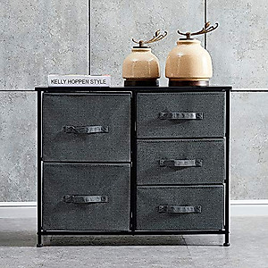 Redd Royal Rainbow Tree 5-Drawer Fabric Drawer Dresser Chest of Drawers Tower, Fbric Storage Organizer Wardrobe for Bedroom Living Room Closet Hallway, Dark Grey