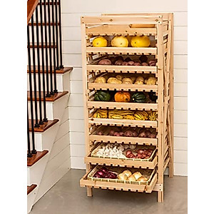 Gardeners Supply Company Garden Harvest Rack, Large 9 Drawer Adjustable Wooden Vegetable and Fruit Storage | Herb Drying Rack | Vegetable Basket Bins Rack