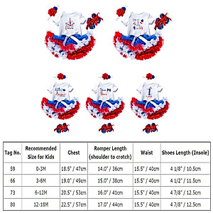 4th of July Baby Girl Outfit American Flag Romper + Ruffle Tulle Tutu Skirt + Flower Headband + Shoes Toddler 1st Birthday Unicorn Dress Independence Day Patriotic Party Clothes 4pcs Set White 0-3M