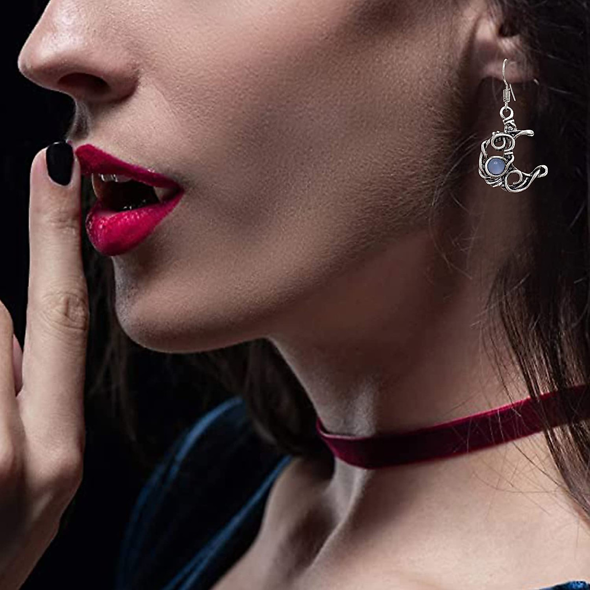 GBAHFY Opal Sun and Moon Dangle Earrings Asymmetry Moonstone Earrings for Women (Blue)