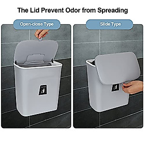 2.4 Gallon Hanging Trash Can with Lid Kitchen Compost Bin Trash Can for Counter Top or Under Sink, Hanging Small Trash Can with Lid for Cupboard / Bathroom / Office, Mountable Indoor Compost Bucket