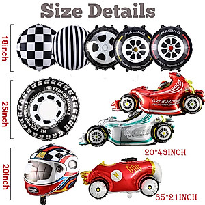 Race Car Balloons 10pcs Motor Speedy Race Car,Helmet Checkered Balloons and Wheel Tire Balloons for Boys Two Fast Birthday Party Decorations