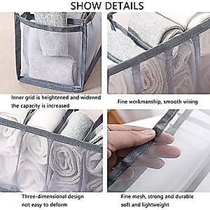 4 Pcs Sock Underwear Drawer Organizer Dividers, Underpants Closet, Nylon Foldable Dresser Storage organization, Storage Bins Basket Organizers for Bras Socks Underpants Panties and Ties Grey