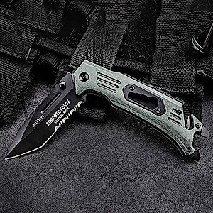 Folding Knife, 6-in-1 Survival Folding Pocket Knife with Glass Breaker, Seatbelt Cutter, Bottle Opener and Steel Serrated Blade ect Multi-Function Emergency Tool