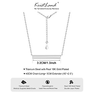 KristLand - Women Simple Bar Pendant Necklace Dainty 18K Gold Necklace Rose Gold Plated Simple Design Solid Circle, Heart Choker Chain Silver Necklaces for Women A Solid Bar Silver