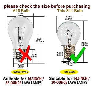 6 Pack S11 E17 Base 40 Watt Incandescent Bulbs for Lava Lamps,Replacement Bulbs for Lava Lamps,Glitter Lamps