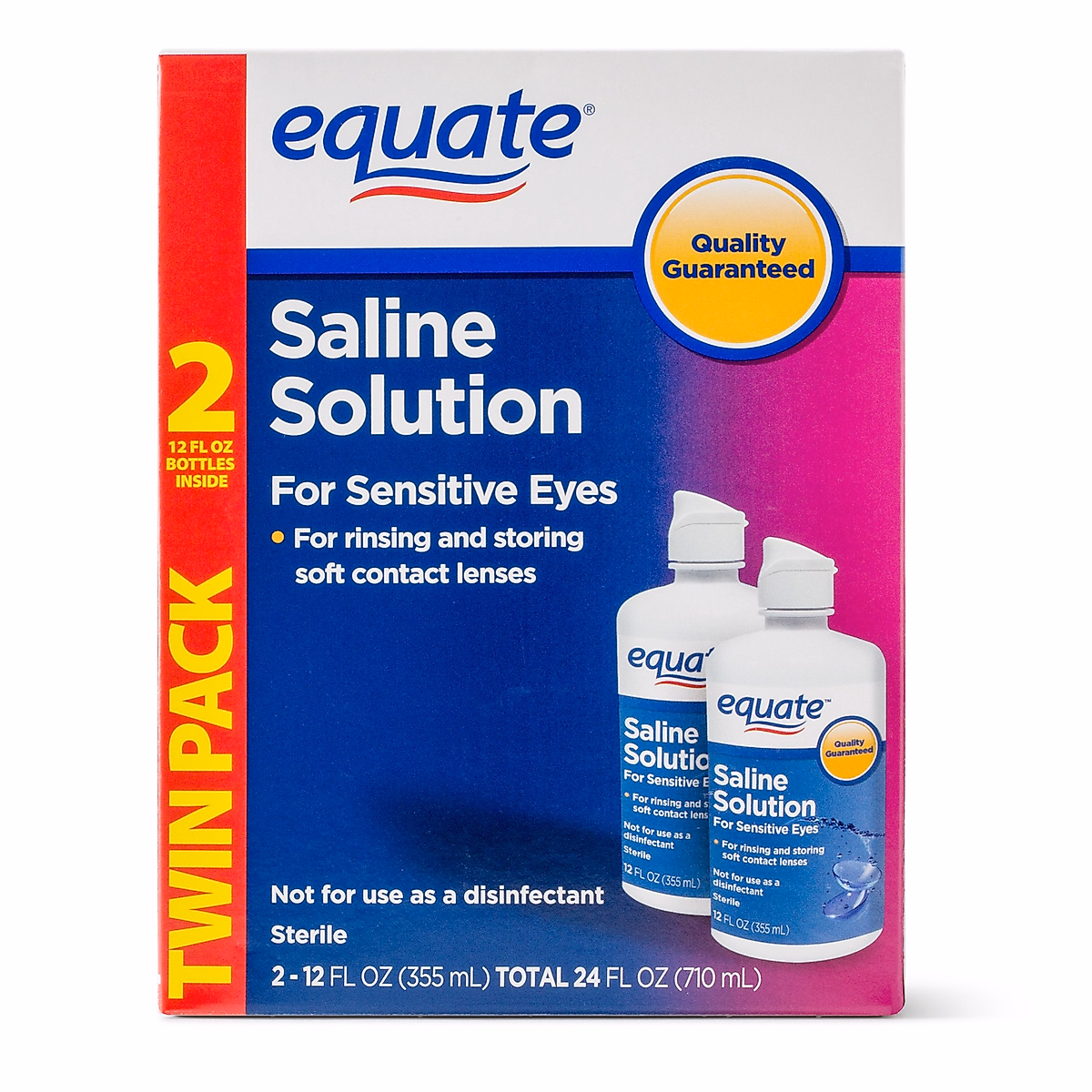 Equate Saline Solution, Contact Lens Solution for Sensitive Eyes Twin Pack 2 x 12 fl oz (2x12 Fl Oz)