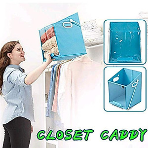 REFAHB Closet Caddy Dirty Clothes Storage Organizer,Rotatable Retrieve Clothes Organizer Case,Pull Down Shelf Storage System Foldable Laundry Organiser for Storage Dirty Clothes Toys(Blue)