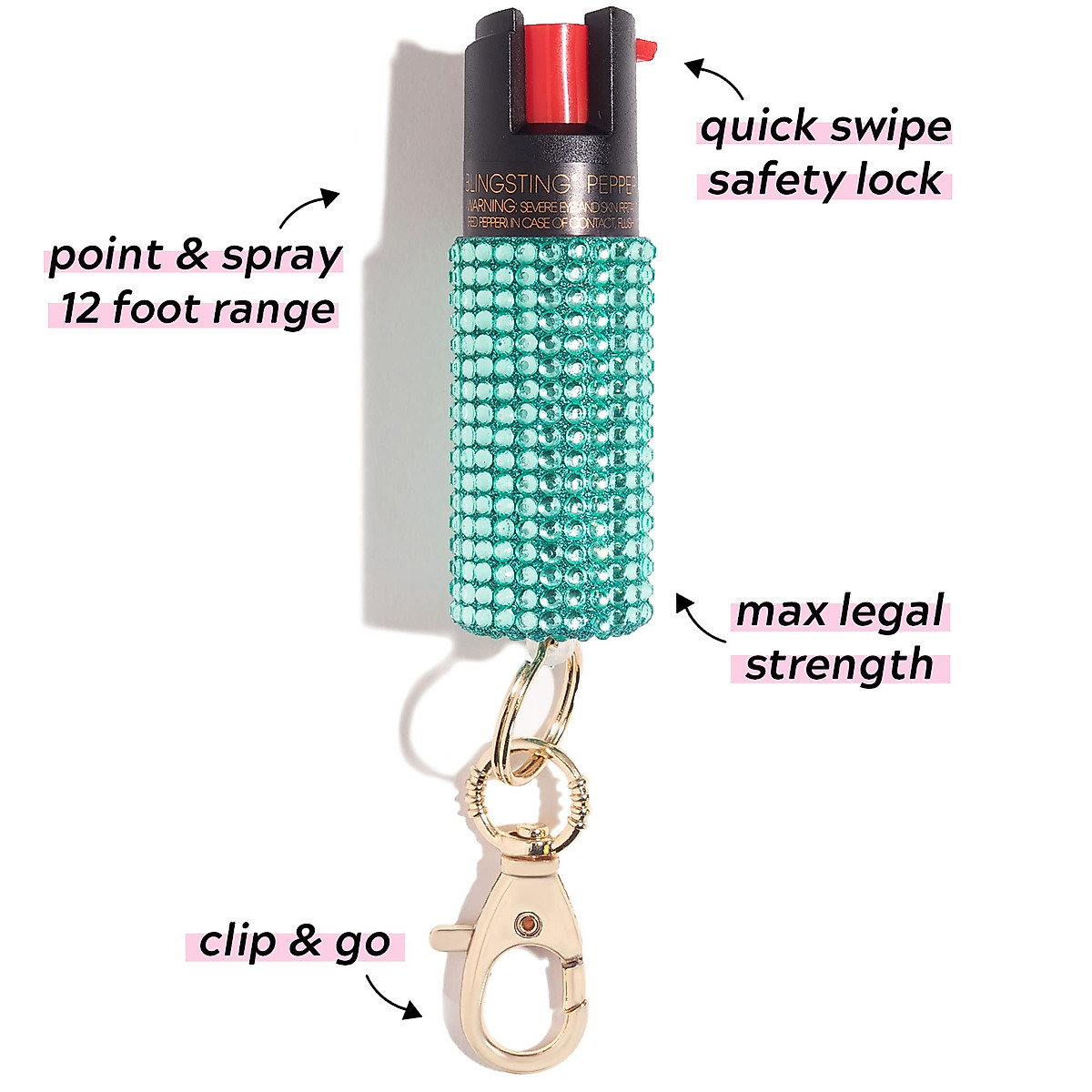 BLINGSTING Pepper Spray Maximum OC Strength Self Defense Spray for Women, 12 ft Spray Range & UV Dye