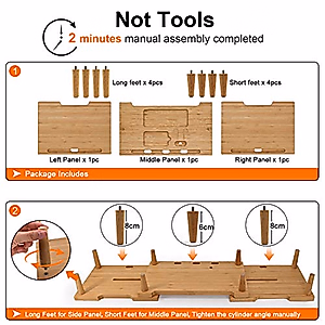Pezin & Hulin Bamboo Dual Monitor Stand Riser for Desk Organizer, Adjustable Length and Angle Multi(1/2/3) Screen Stand, Office Wood Desktop Stand Storage for Computer, Laptop, PC, Printer, Notebook