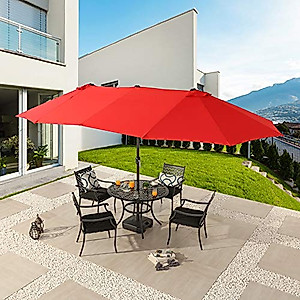 LOKATSE HOME 15 Ft Twin Patio Umbrella Double Sided Outdoor Sunshade Canopy with Crank for Garden Table Market Beach Shade Outside Deck or Pool, Red