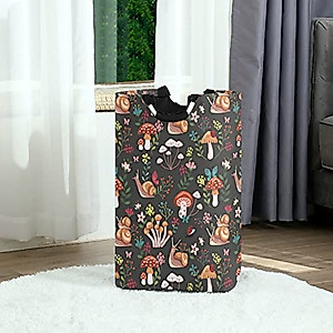 Mushroom with Snails Large Laundry Hamper Basket, Collapsible Laundry Bag, Oxford Cloth Foldable Storage Bins Baskets with Handles for Laundry, Bedroom, Home Decor